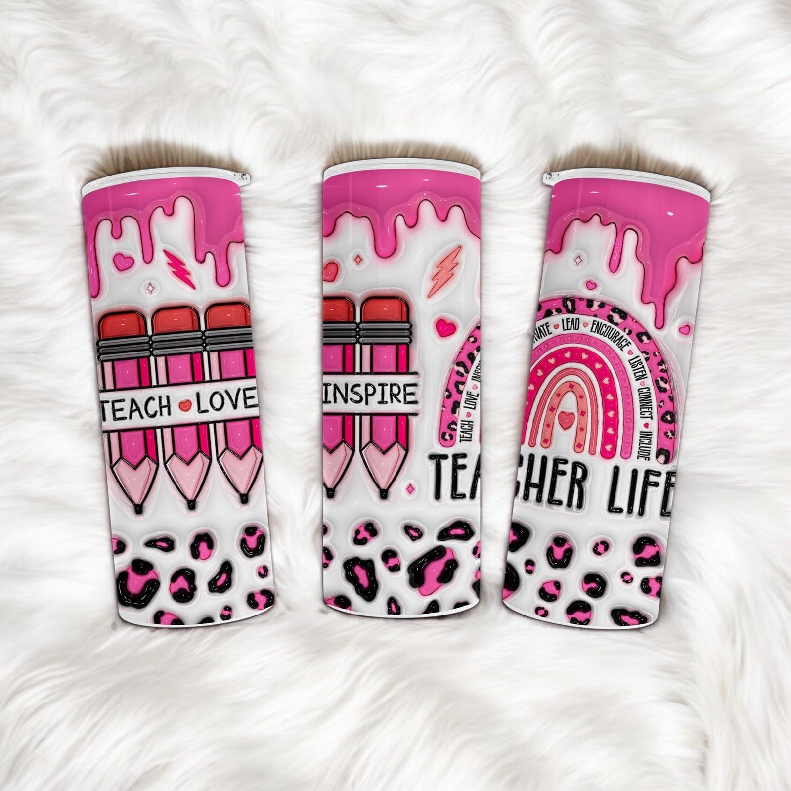 Inspirational Teacher Quotes Tumbler with Pink Drip and Fun Animal Pri ...